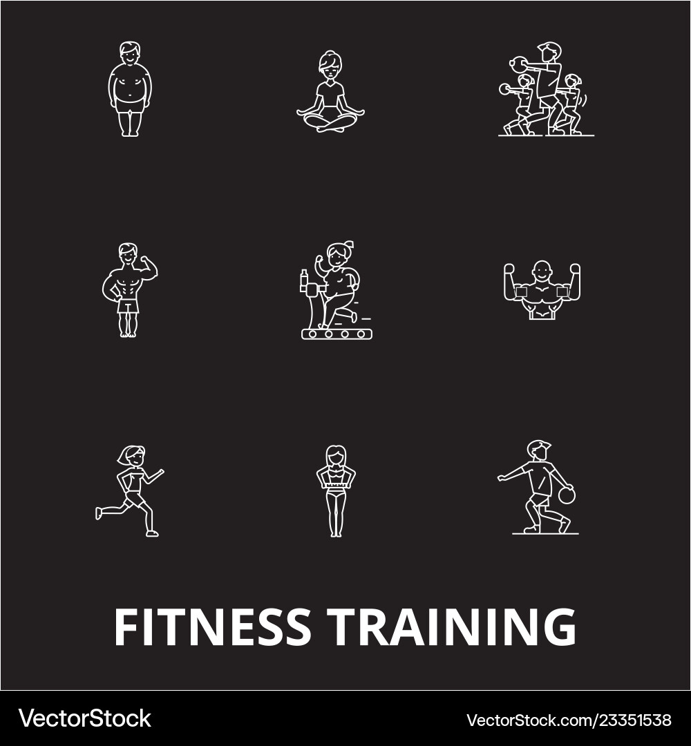 Fitness training editable line icons set Vector Image
