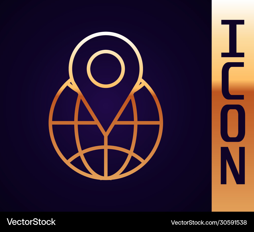 Gold line location on globe icon isolated Vector Image