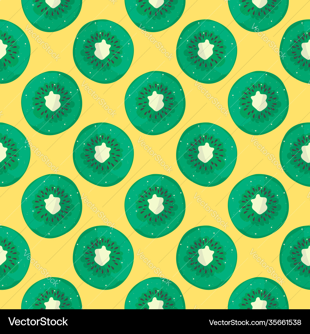 Green kiwi fruitseamless pattern on yellow Vector Image