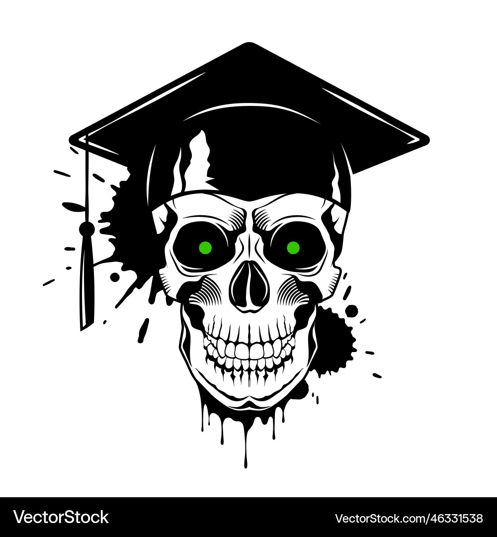 Human skull with graduate cap paint splashes Vector Image