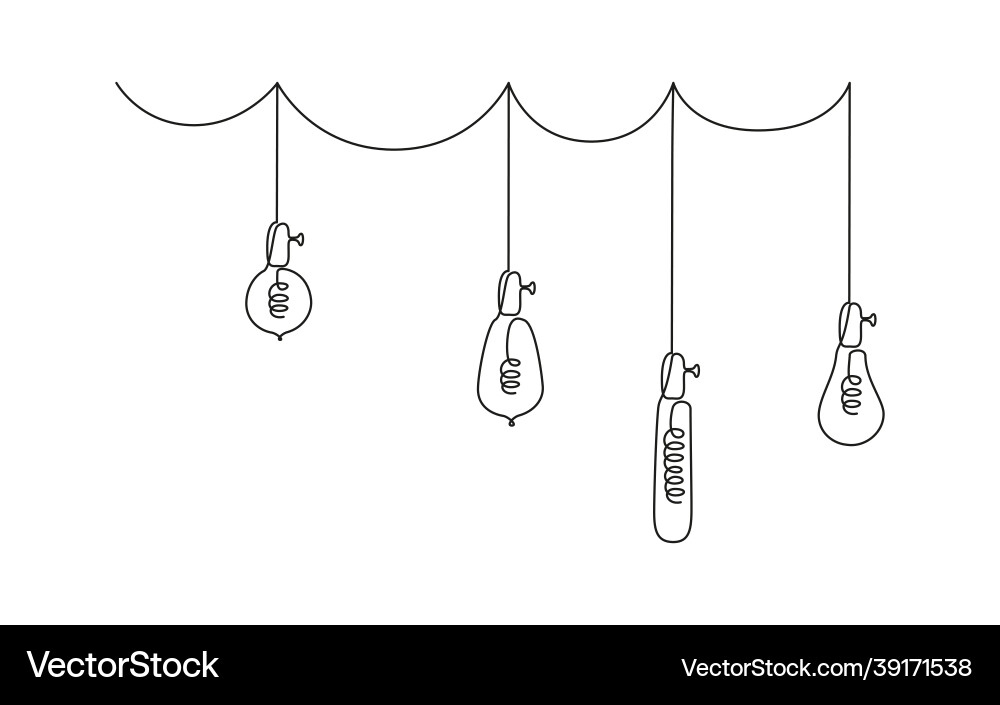 One continuous line drawing of lightbulbs Vector Image