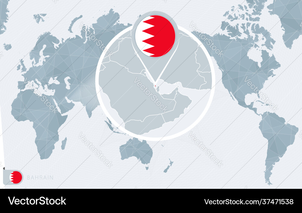Pacific centered world map with magnified bahrain Vector Image