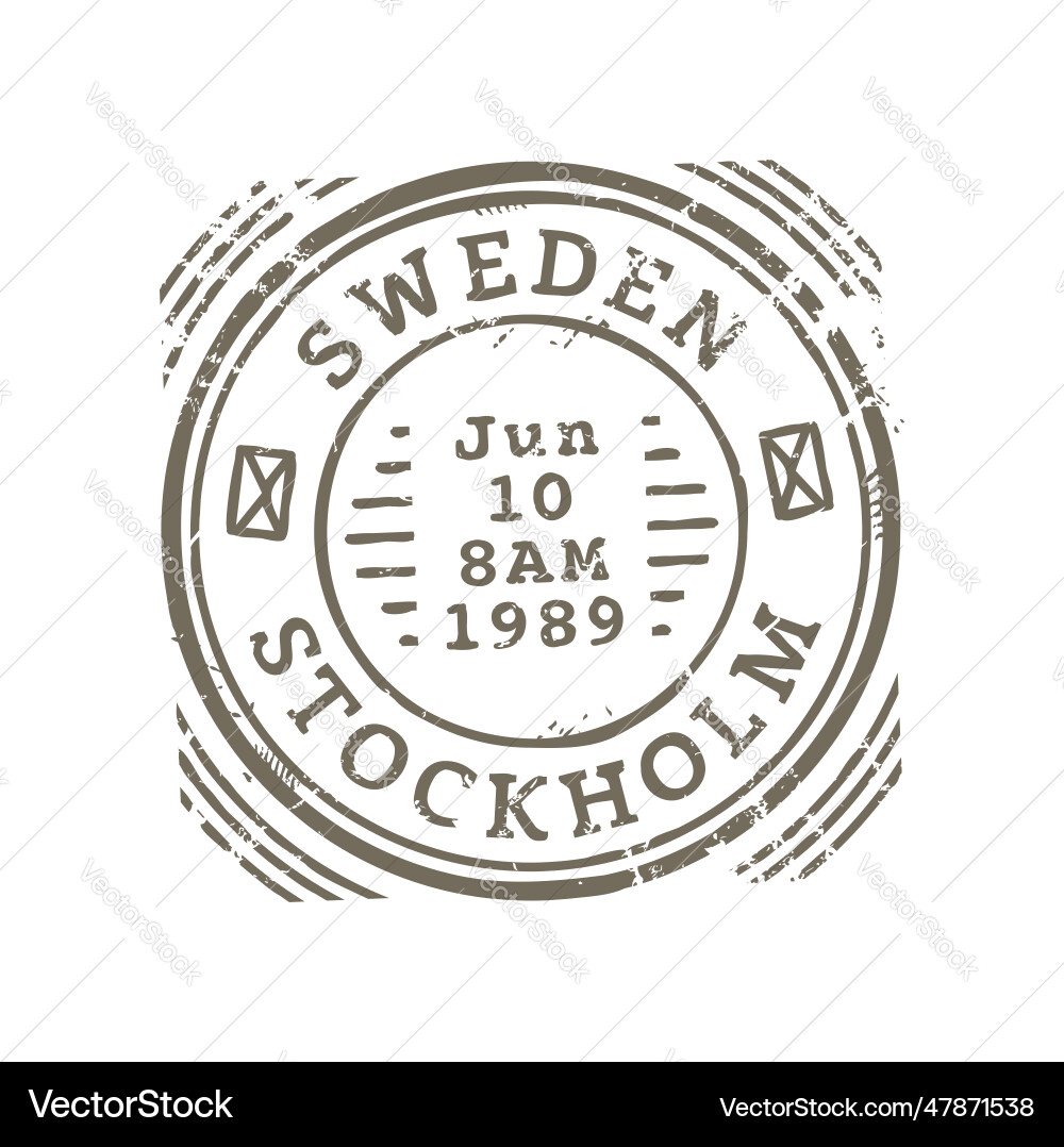 Sweden stockholm postage mark mail post stamp Vector Image