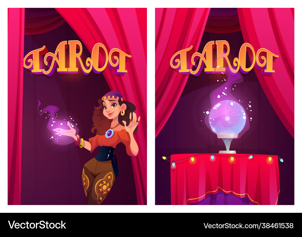 Tarot posters with fortune teller and magic ball Vector Image