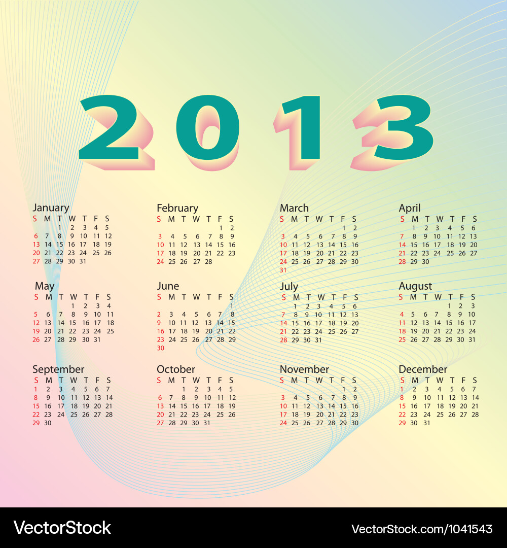 2013 calendar pastel color Royalty Free Vector Image