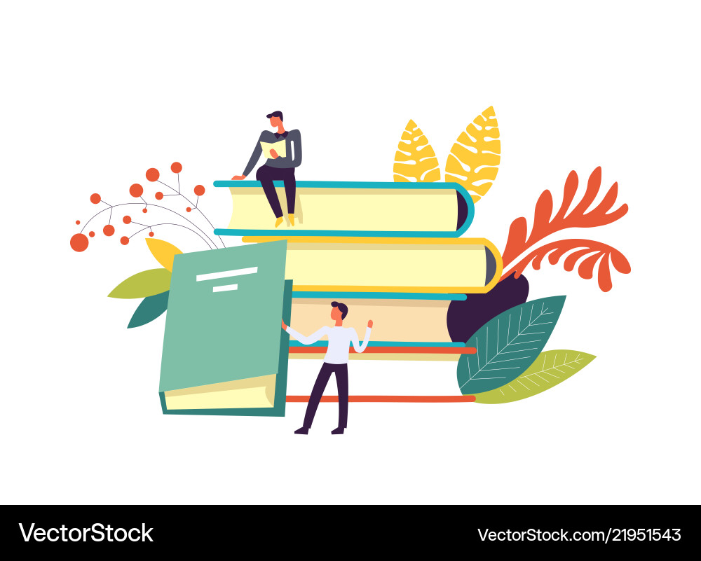 Books and people reading publications decor Vector Image