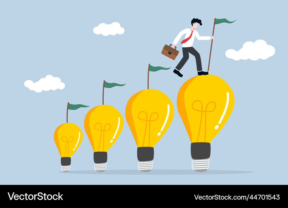 Businessman step on rising up light bulb ideas Vector Image