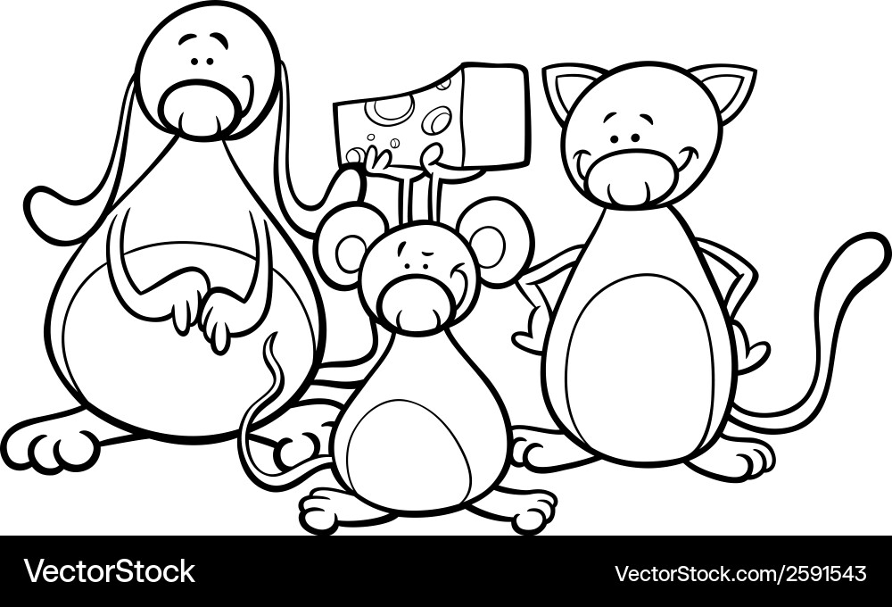 Cute pets cartoon coloring page Royalty Free Vector Image