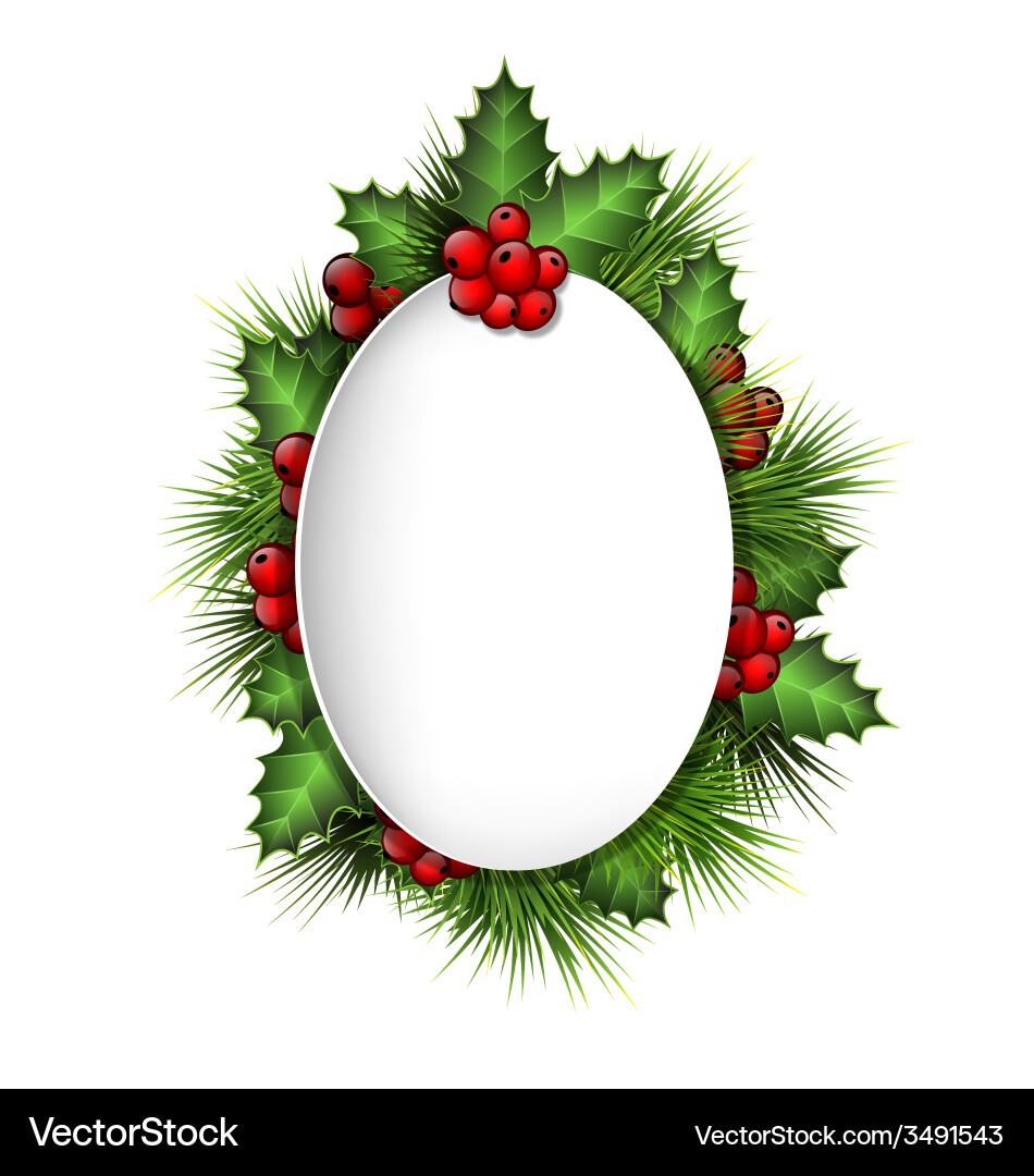 Frame with holly and pine on grayscale Royalty Free Vector