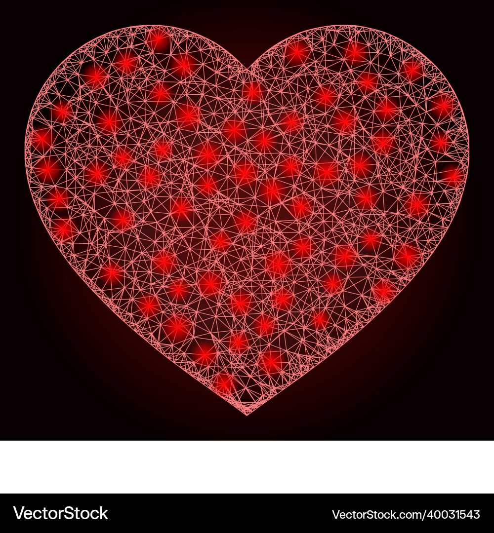 Glowing net mesh love heart with light spots Vector Image