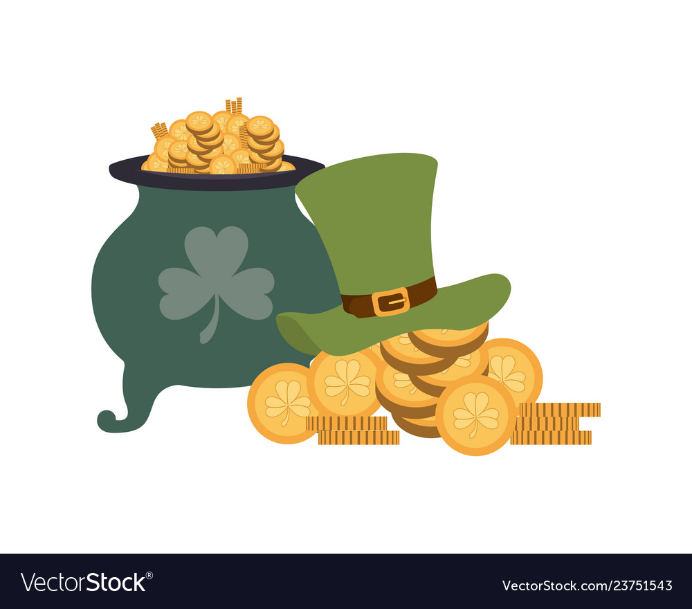 Leprechaun cauldron with coins isolated icon Vector Image
