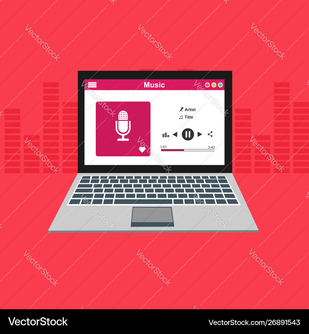 Media player application app template with flat Vector Image