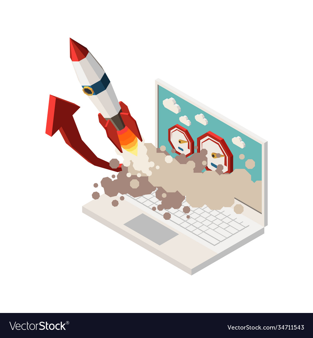 Seo rocket launch composition Royalty Free Vector Image