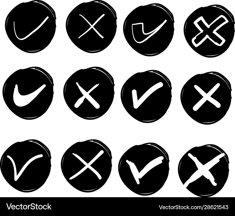 Set check mark sign and x doodle handdrawn Vector Image