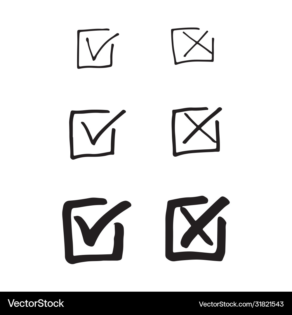 Set hand drawn check v signs isolated Royalty Free Vector