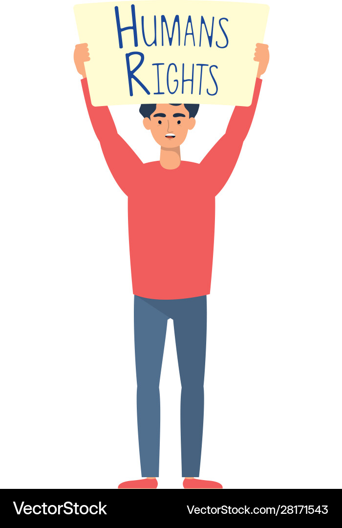 Young man with human rights label character Vector Image