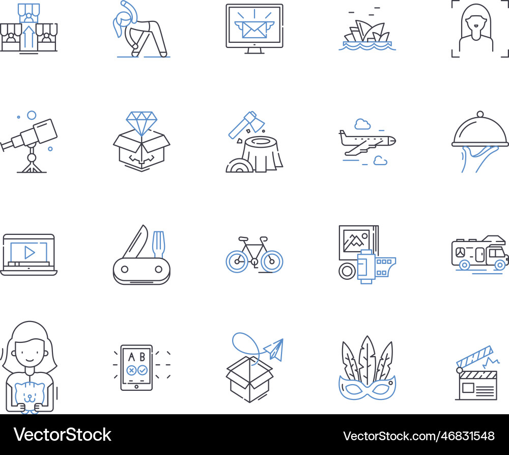 Community-based tourism line icons collection Vector Image
