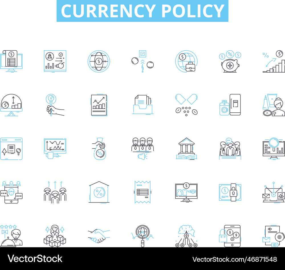Currency policy linear icons set inflation Vector Image