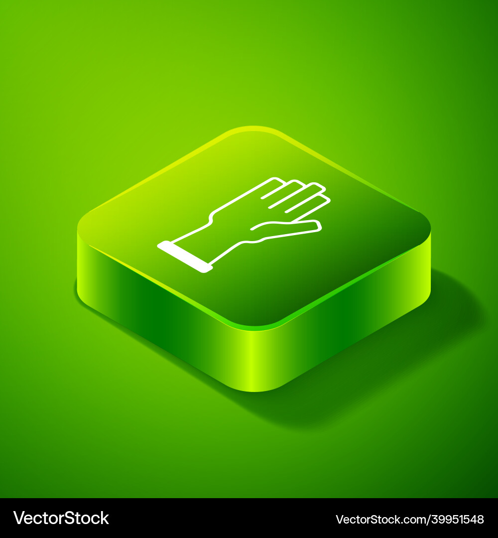 Isometric protective gloves icon isolated on green