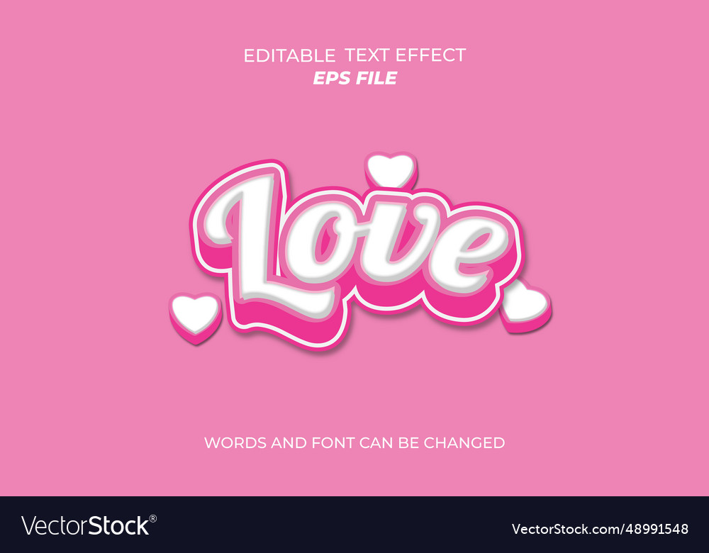 Love text effect font editable typography 3d Vector Image
