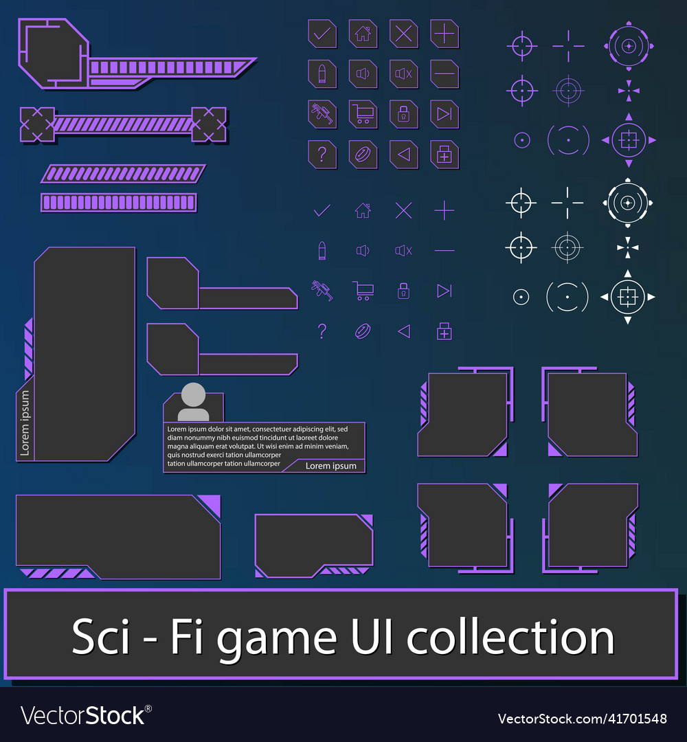 Purple sci fi game user interface Royalty Free Vector Image