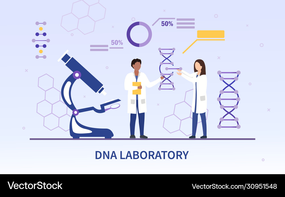 Two diverse researchers in a dna laboratory Vector Image