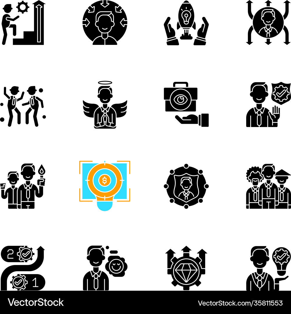 Core values black glyph icons set on white space Vector Image