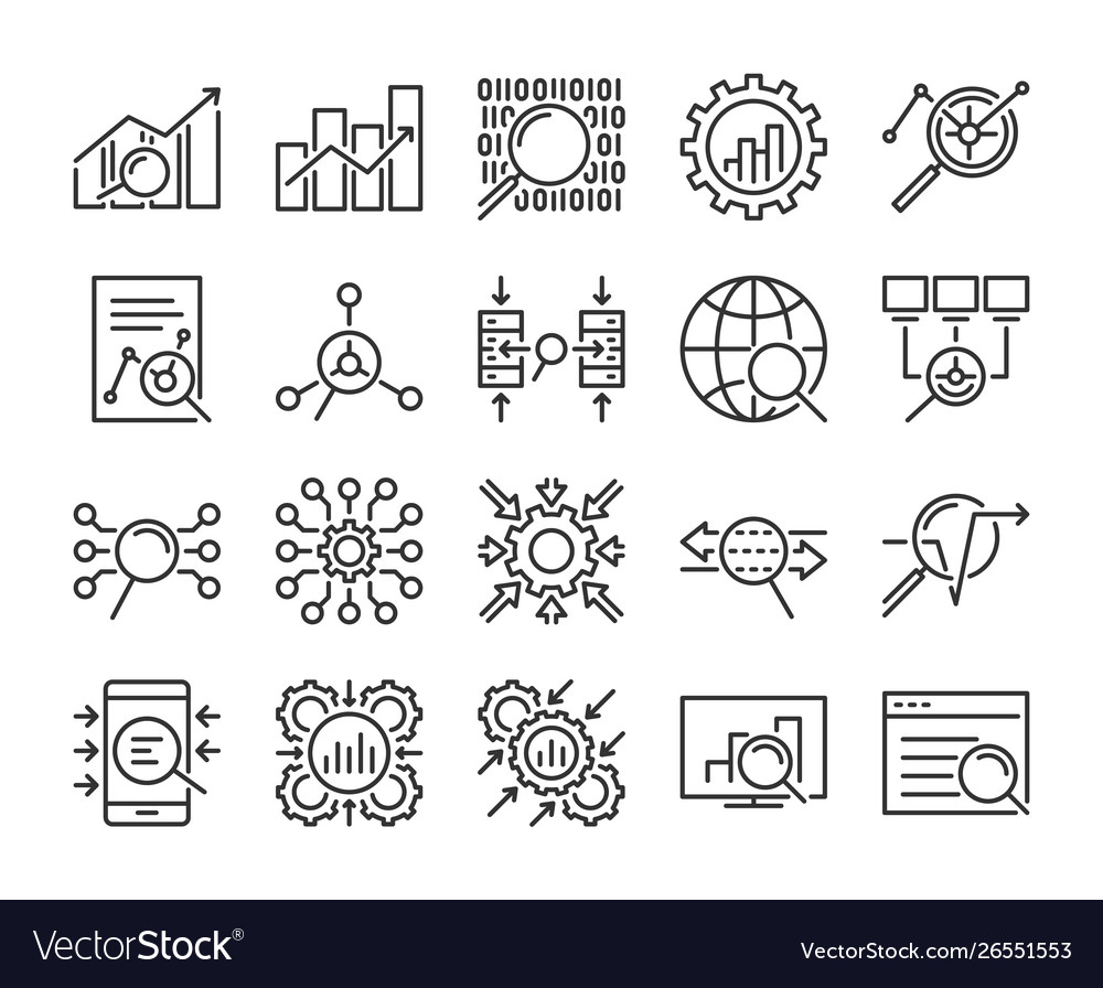 Data analytics icon analysis line icons set Vector Image