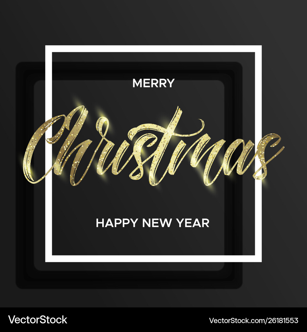 Gold lettering christmas in square frame Vector Image