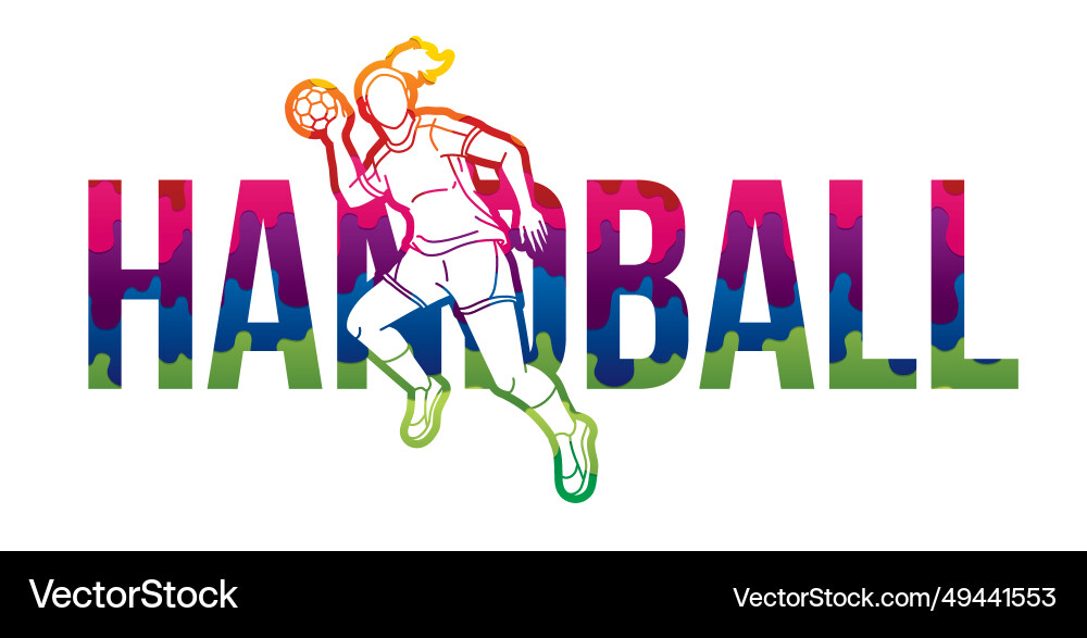 Handball sport text designed with player action Vector Image
