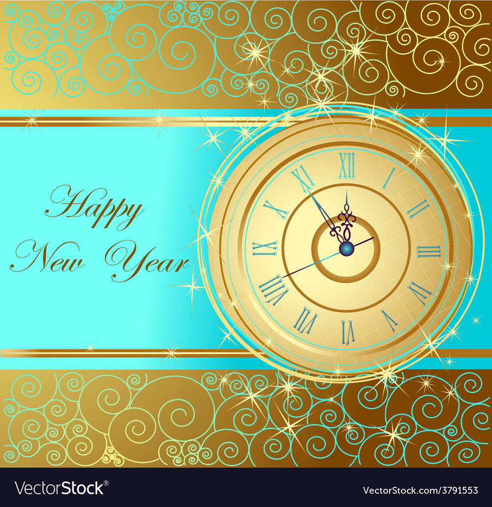 Happy new year background with clock Royalty Free Vector