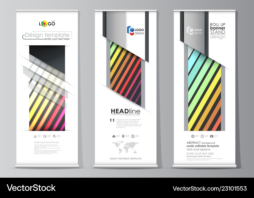 Roll up banner stands geometric style templates Vector Image