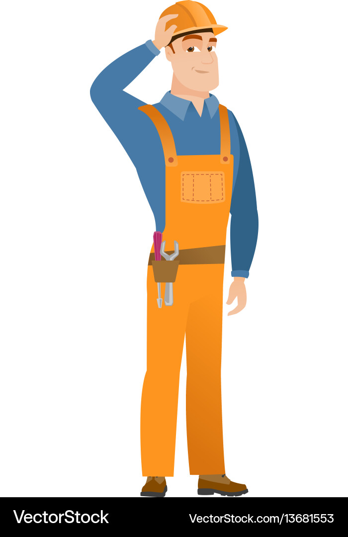 Young caucasian builder in workwear and hard hat Vector Image