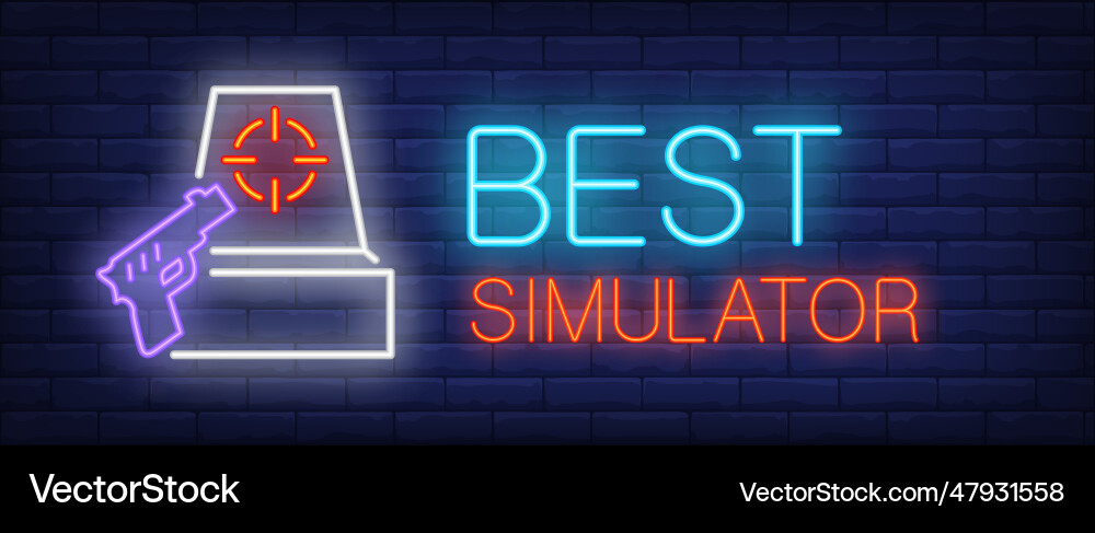 Best simulator neon text with gun and target Vector Image