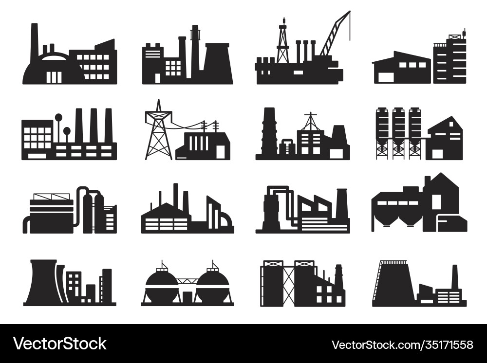 Big set factory plant constructions black Vector Image
