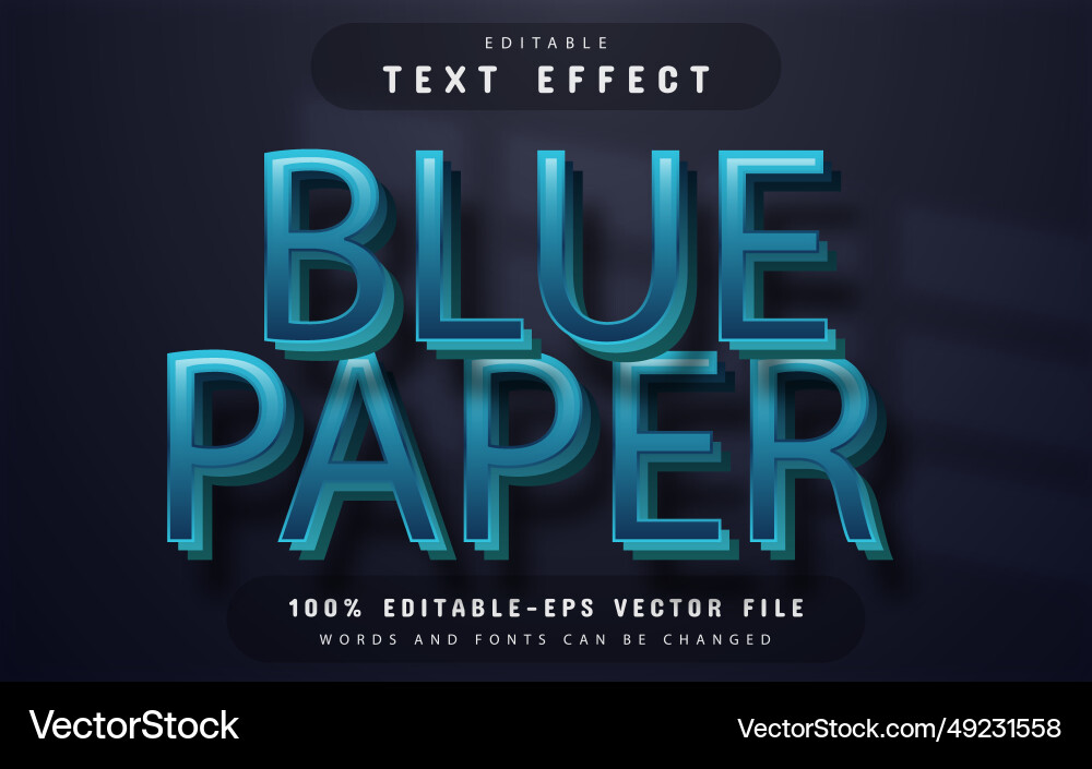Blue paper 3d text effect Royalty Free Vector Image