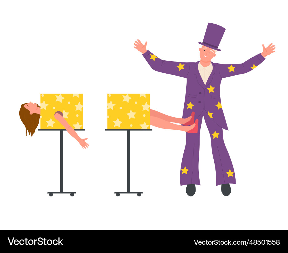 Cutting woman in half circus trick Royalty Free Vector Image