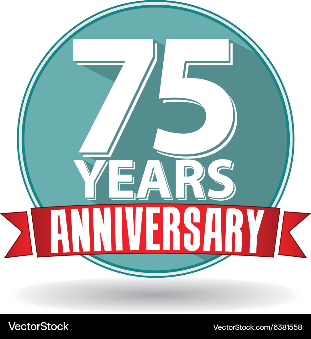 Flat design 75 years anniversary label with red Vector Image