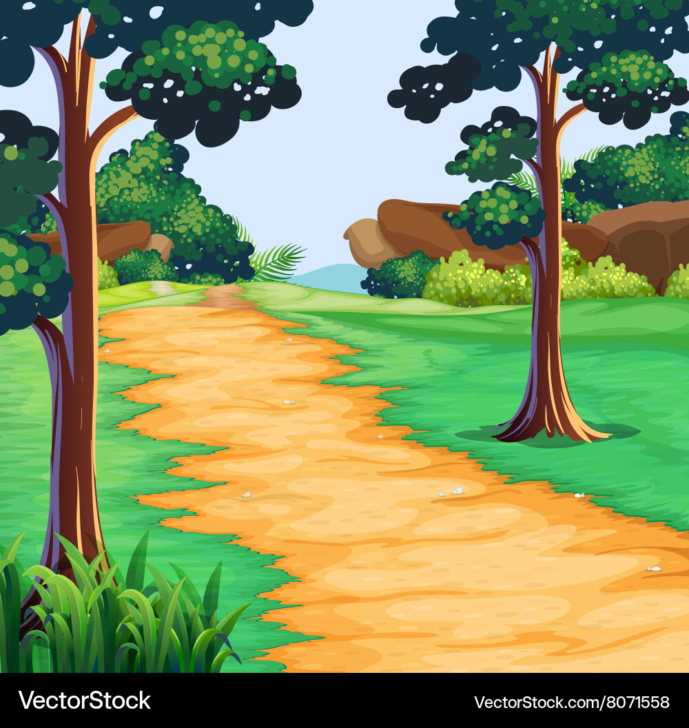 Nature scene with tree along the trail Royalty Free Vector