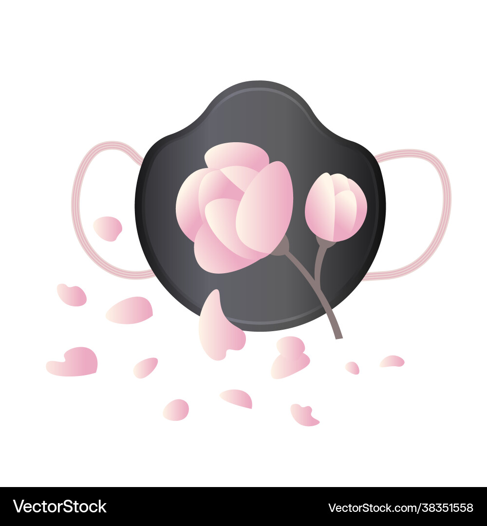 Protective mask decorated with blooming flowers Vector Image
