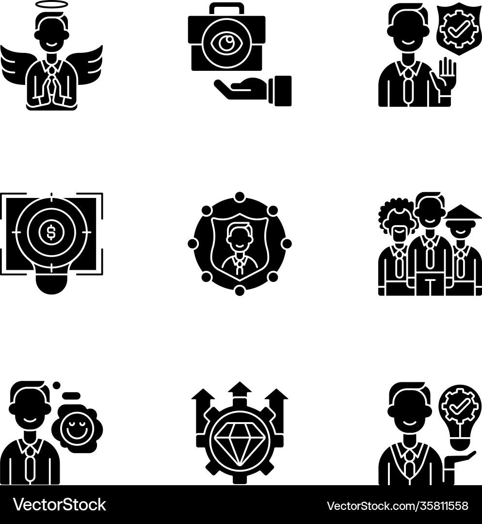 Service with integrity black glyph icons set Vector Image