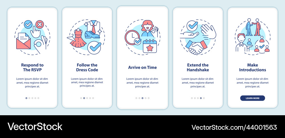 Common business event etiquette rules onboarding Vector Image