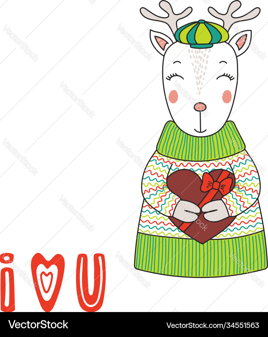 Cute reindeer with a heart Royalty Free Vector Image