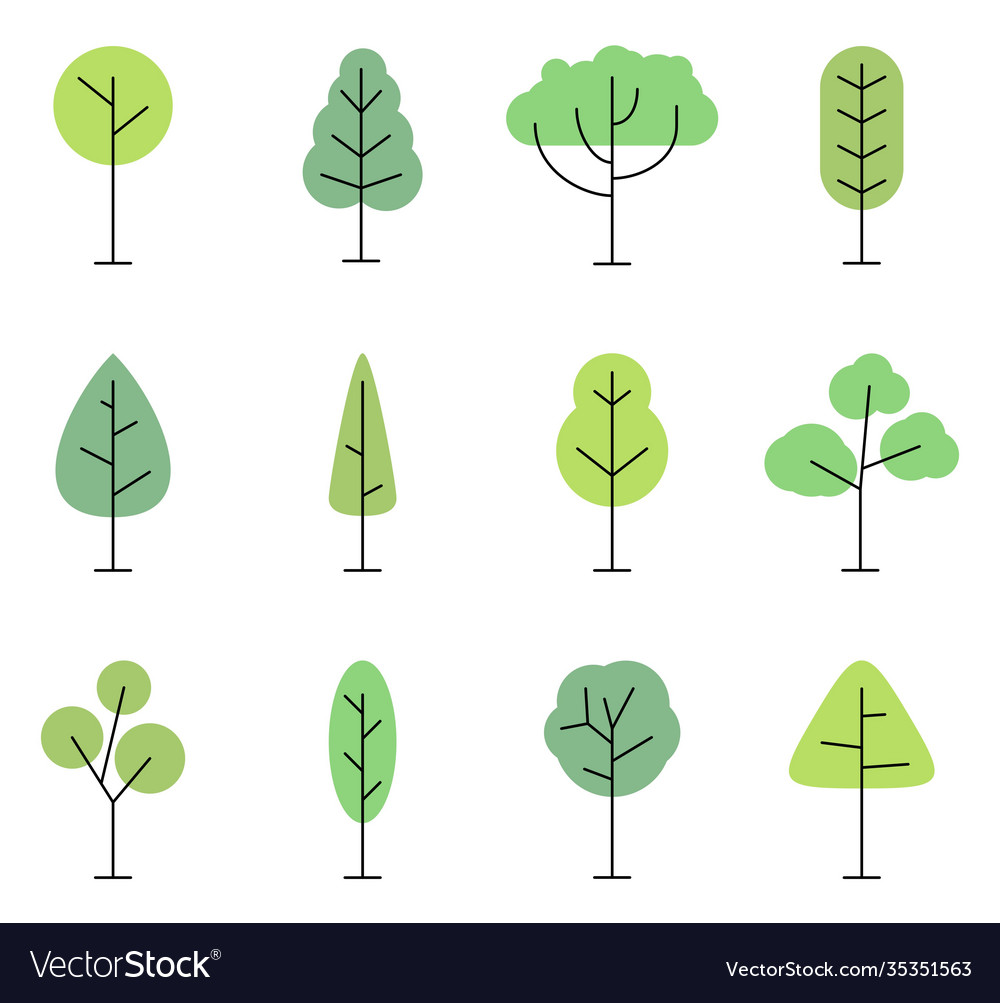 Flat style trees icon set isolated on white Vector Image
