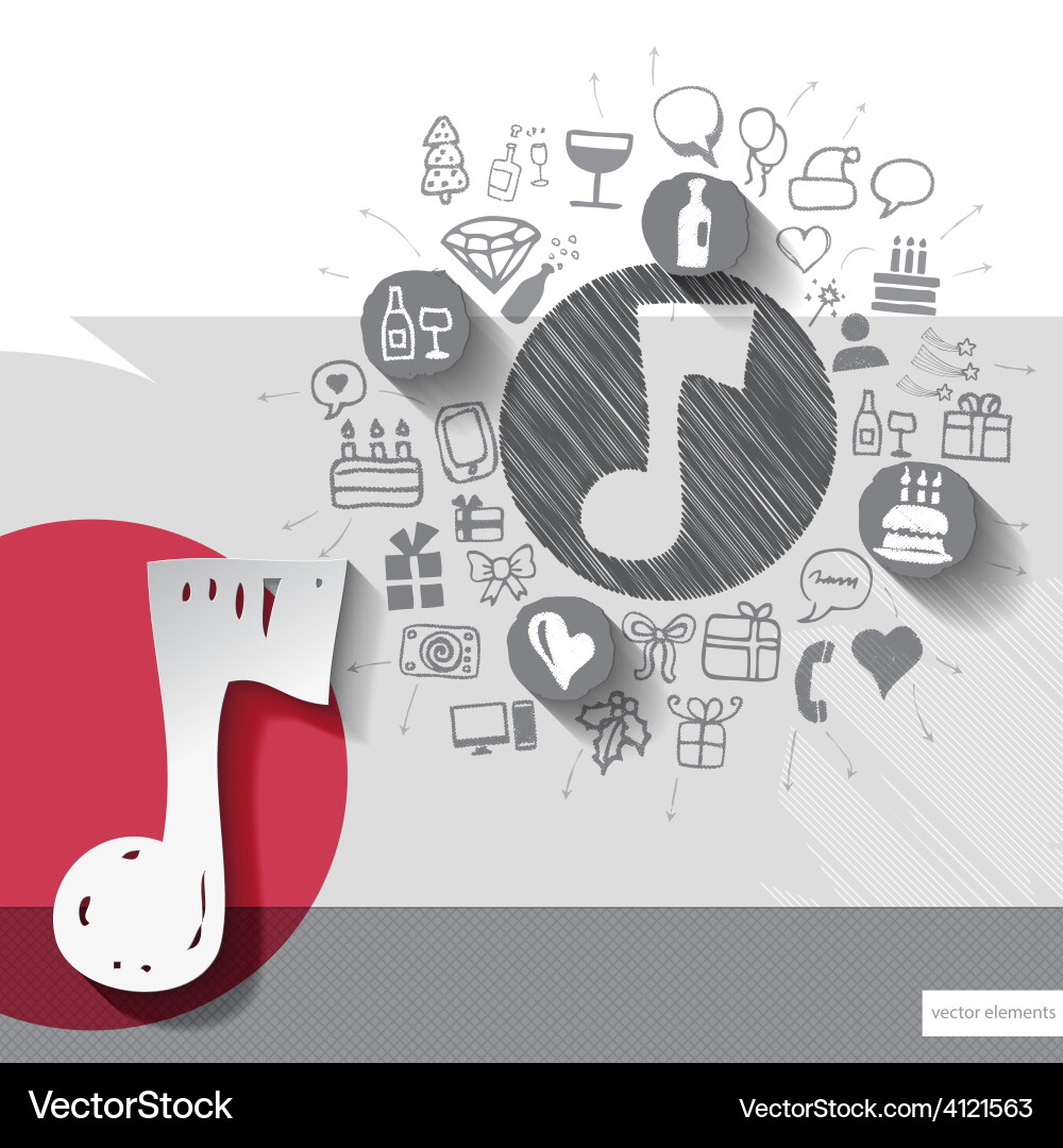 Hand drawn music note icons with background Vector Image
