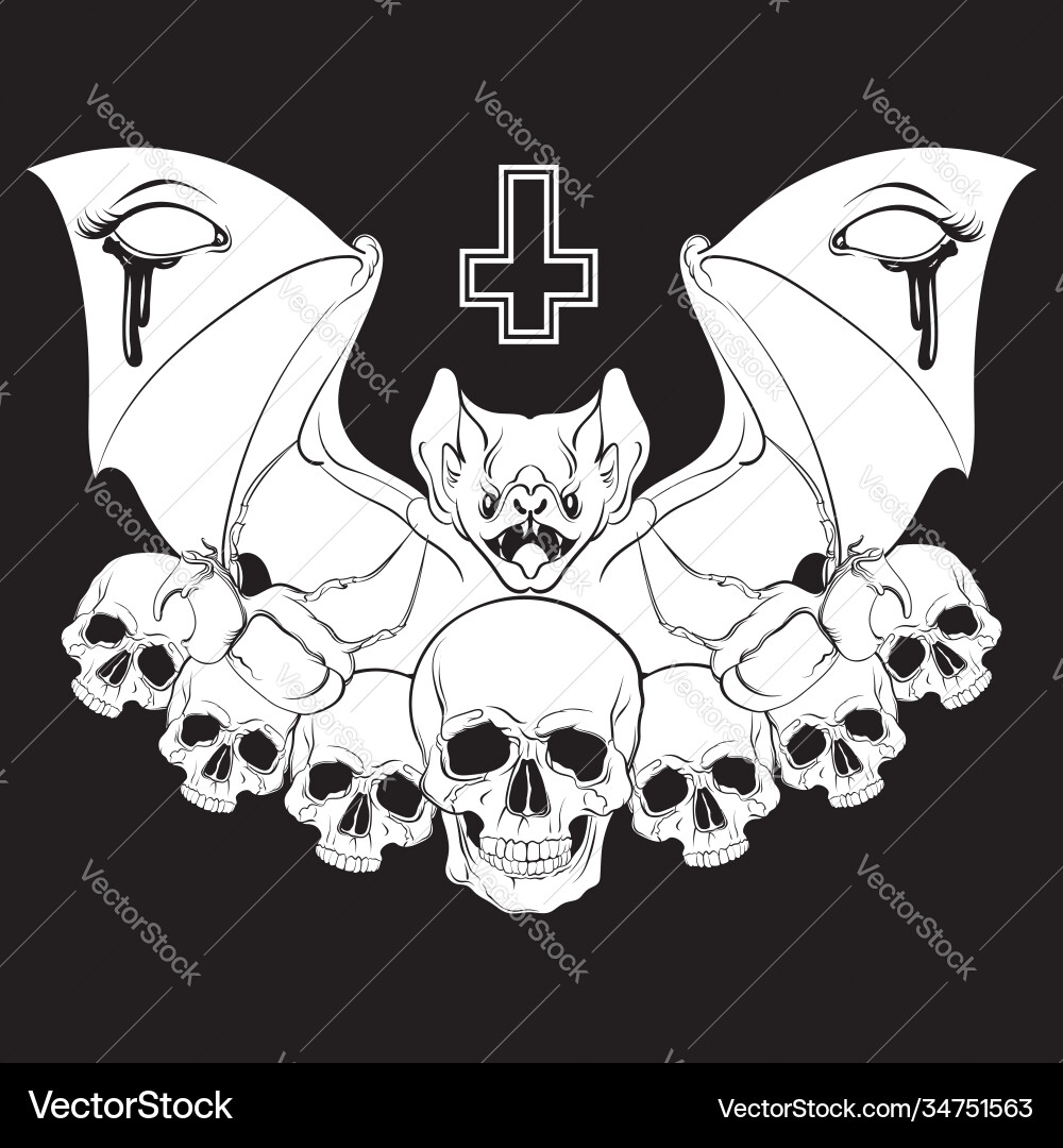 In hand drawn realistic style with skull and bat Vector Image