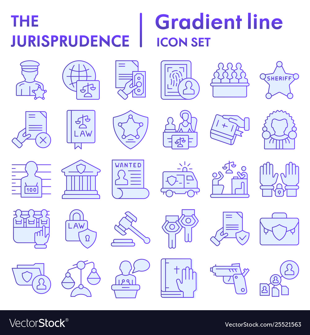 Jurisprudence flat icon set law symbols Royalty Free Vector