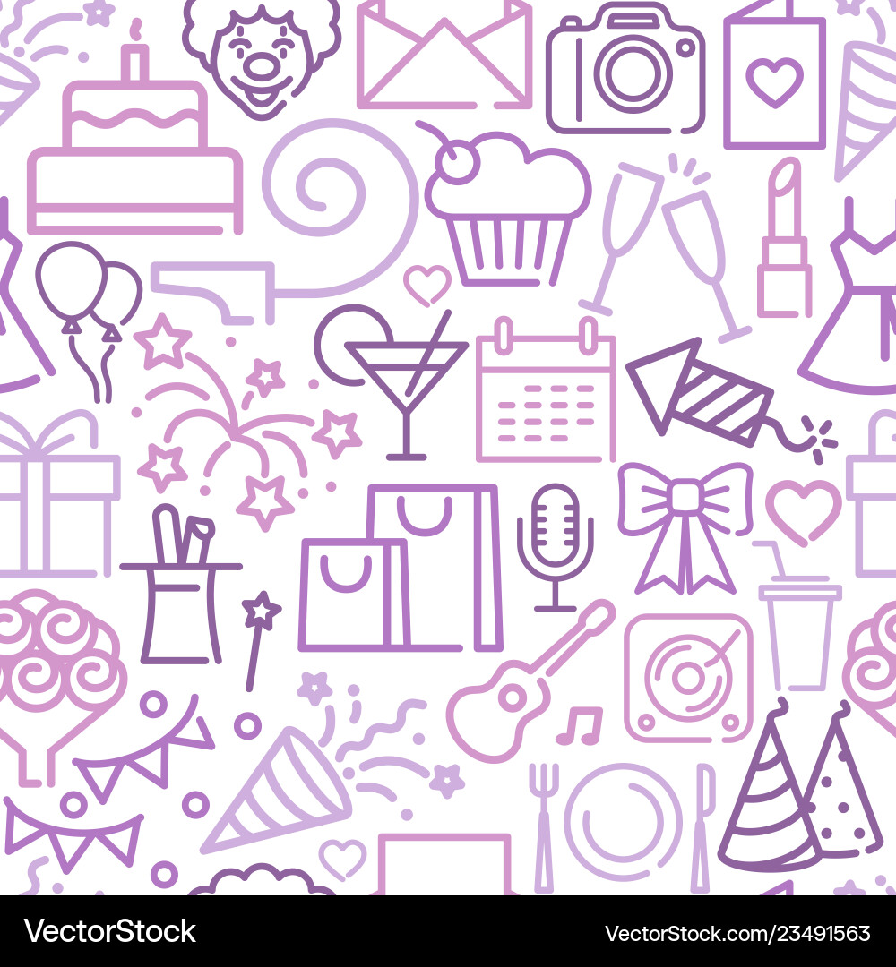 Seamless background with linear birthday symbols Vector Image