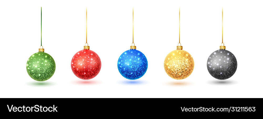 Set glitter christmas ball hanging Royalty Free Vector Image