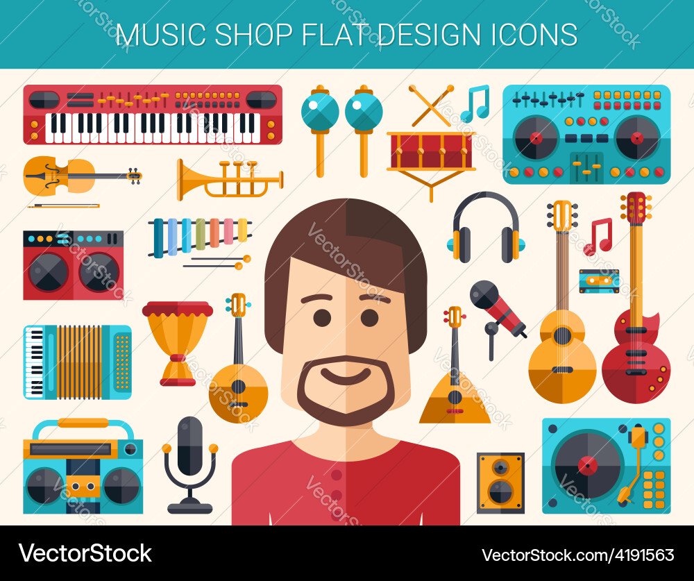 Set of modern flat design musical instruments Vector Image